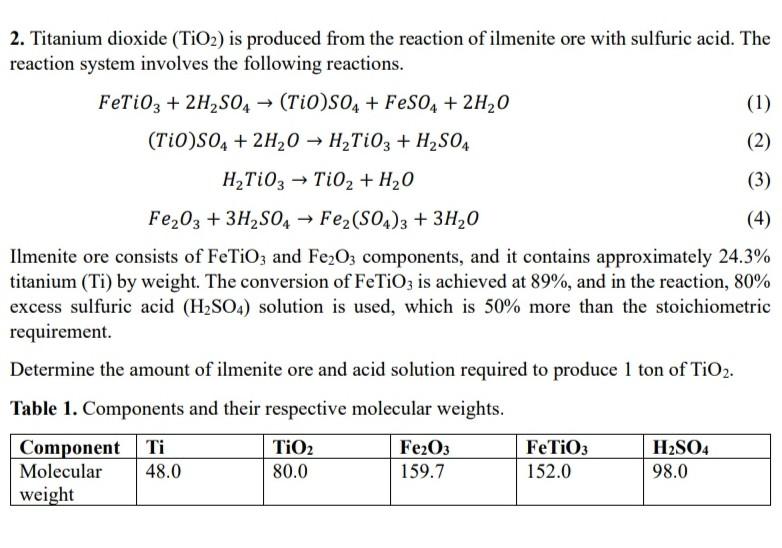 Solved 2. Titanium dioxide (TiO2) is produced from the | Chegg.com