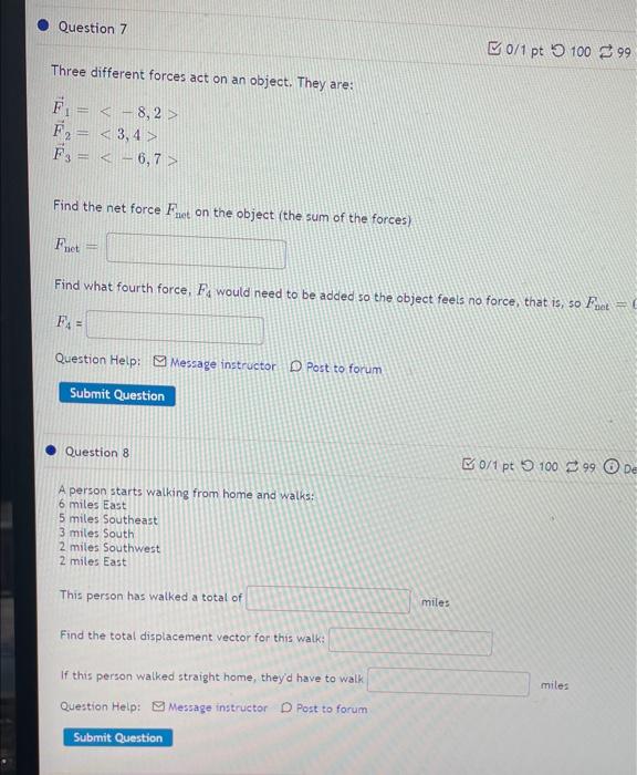 Solved Three different forces act on an object. They are: | Chegg.com