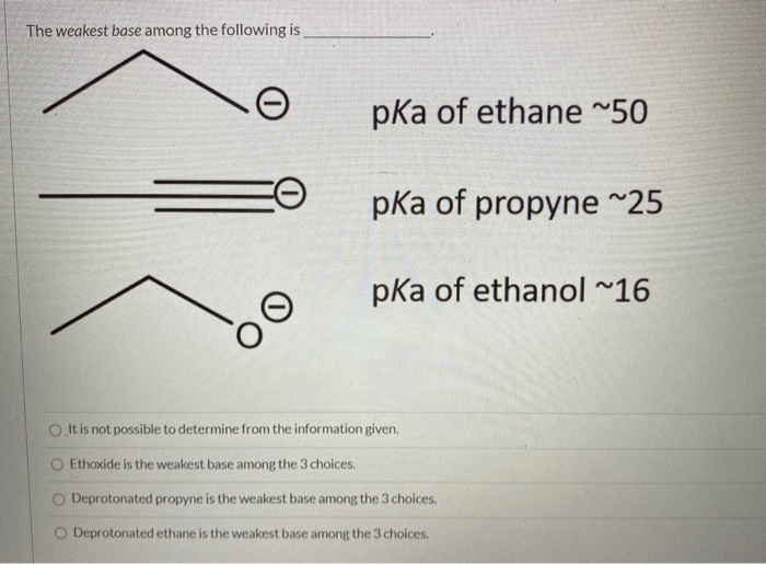 Solved The weakest base among the following is pka of ethane | Chegg.com