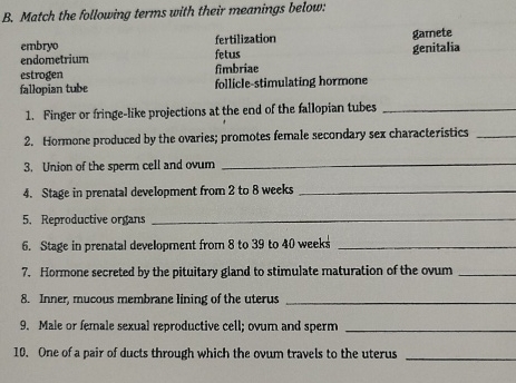 Solved B. ﻿Match the following terms with their meanings | Chegg.com