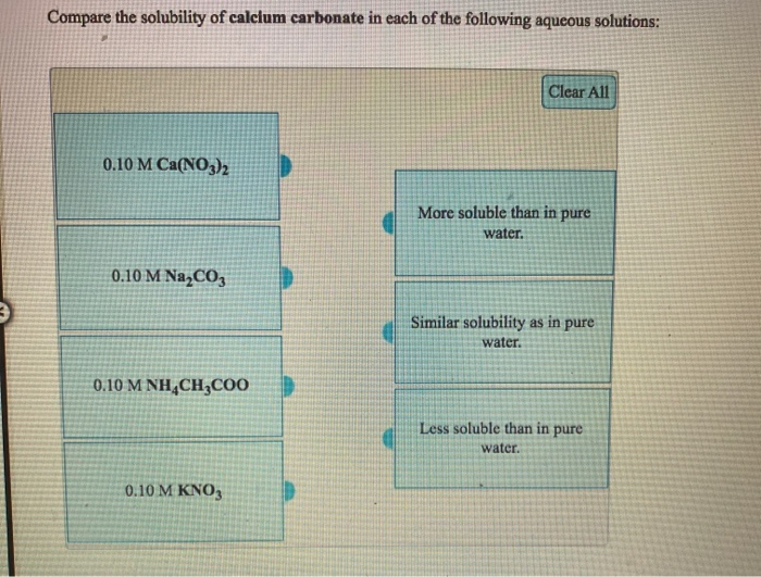 Solved Compare the solubility of calcium carbonate in each | Chegg.com