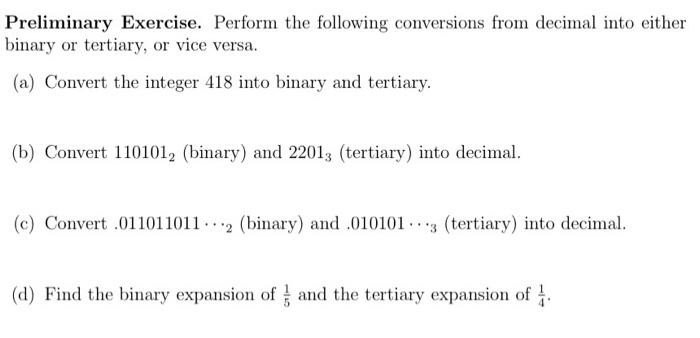 Solved Preliminary Exercise. Perform the following | Chegg.com