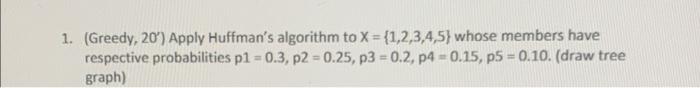 Solved 1. (Greedy, 20 ) Apply Huffman's algorithm to | Chegg.com