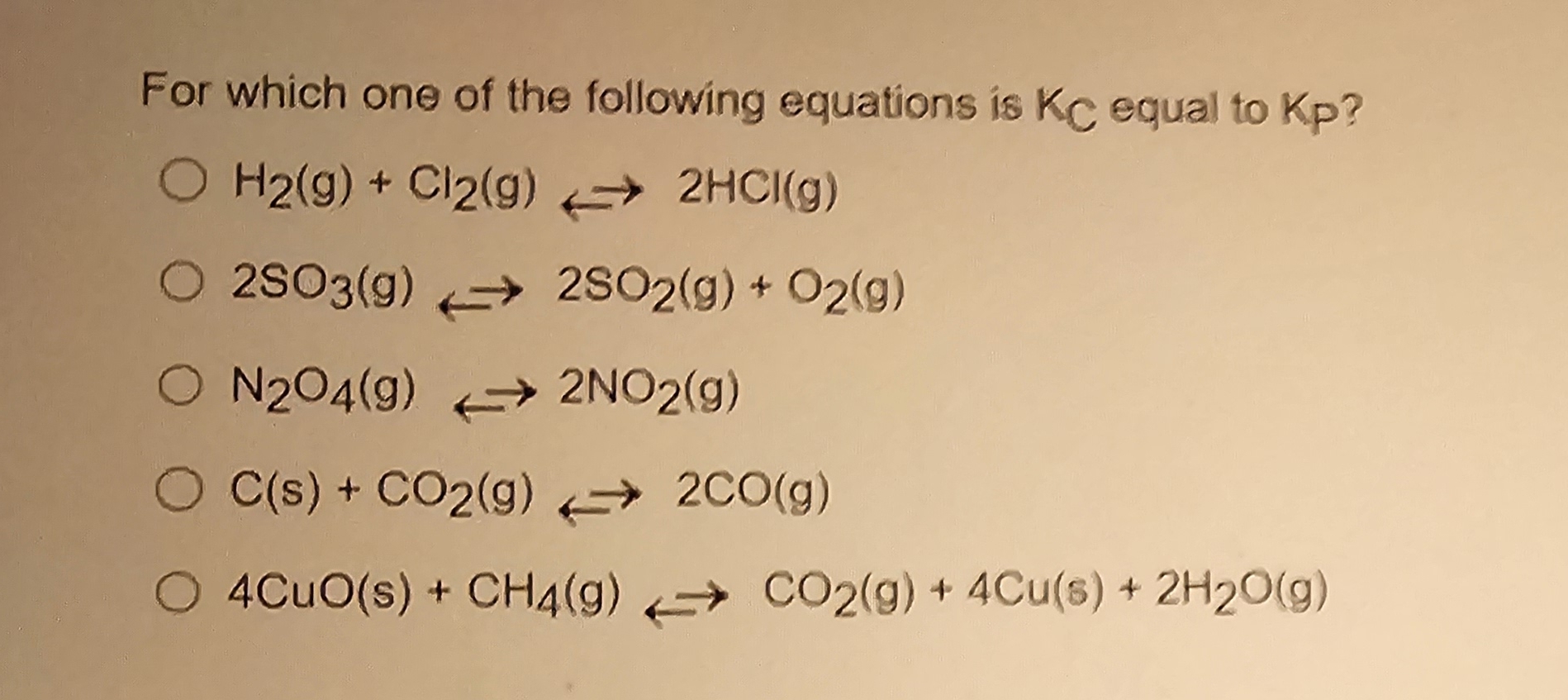 Solved For which one of the following equations is KC ﻿equal | Chegg.com