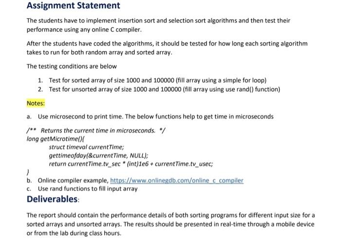 Solved Assignment Statement The students have to implement | Chegg.com