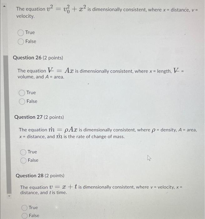 Solved The equation v2=v02+x2 is dimensionally consistent, | Chegg.com