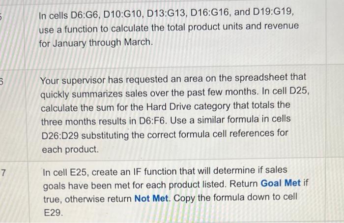 Solved In cells D6:G6, D10:G10, D13:G13, D16:G16, and | Chegg.com