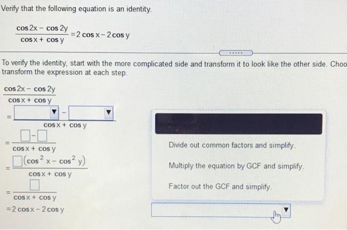 Solved Verify that the following equation is an identity. | Chegg.com