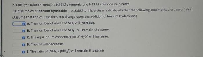 Solved A 1.00 liter solution contains 0.40 M ammonia and | Chegg.com
