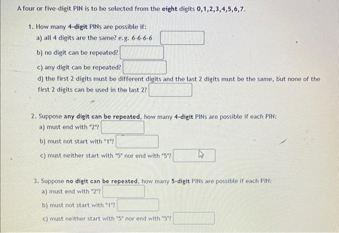 Solved A four or five-digit PIN is to be selected from the | Chegg.com