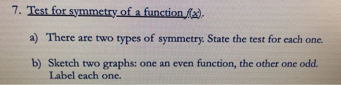 Solved 7) Test for symmetry of a function f(x) a) There are | Chegg.com