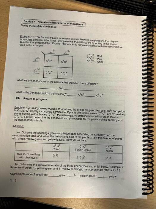 Solved Section 7 Non-Mendelian Patterns of Inheritance | Chegg.com Solved Section 7 Non-Mendelian Patterns of Inheritance | Chegg.com