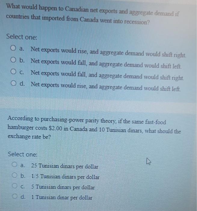 Solved What would happen to Canadian net exports and | Chegg.com