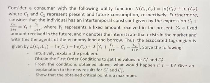 Solved Consider a consumer with the following utility | Chegg.com