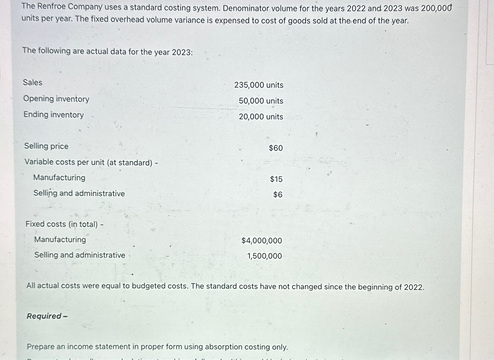 The Renfroe Company uses a standard costing system. | Chegg.com
