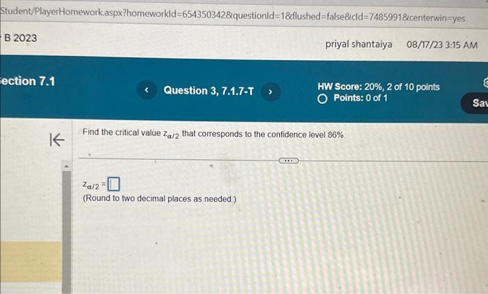 Solved Find the critical value \\( z_{\\alpha / 2} \\) that | Chegg.com