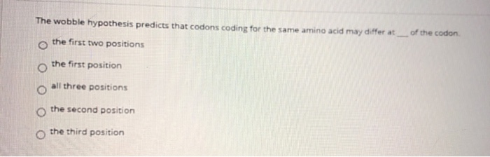 Solved of the codon The wobble hypothesis predicts that | Chegg.com