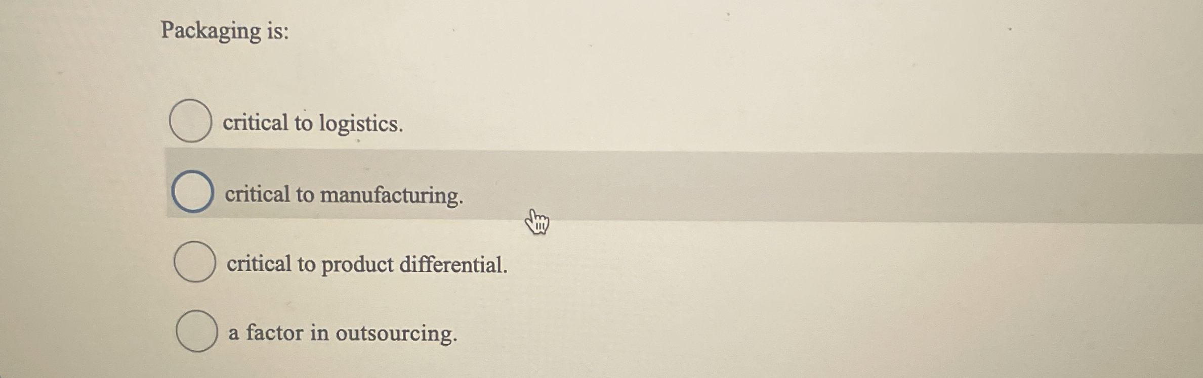 Solved Packaging is:critical to logistics.critical to | Chegg.com