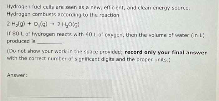 Solved Hydrogen fuel cells are seen as a new, efficient, and | Chegg.com