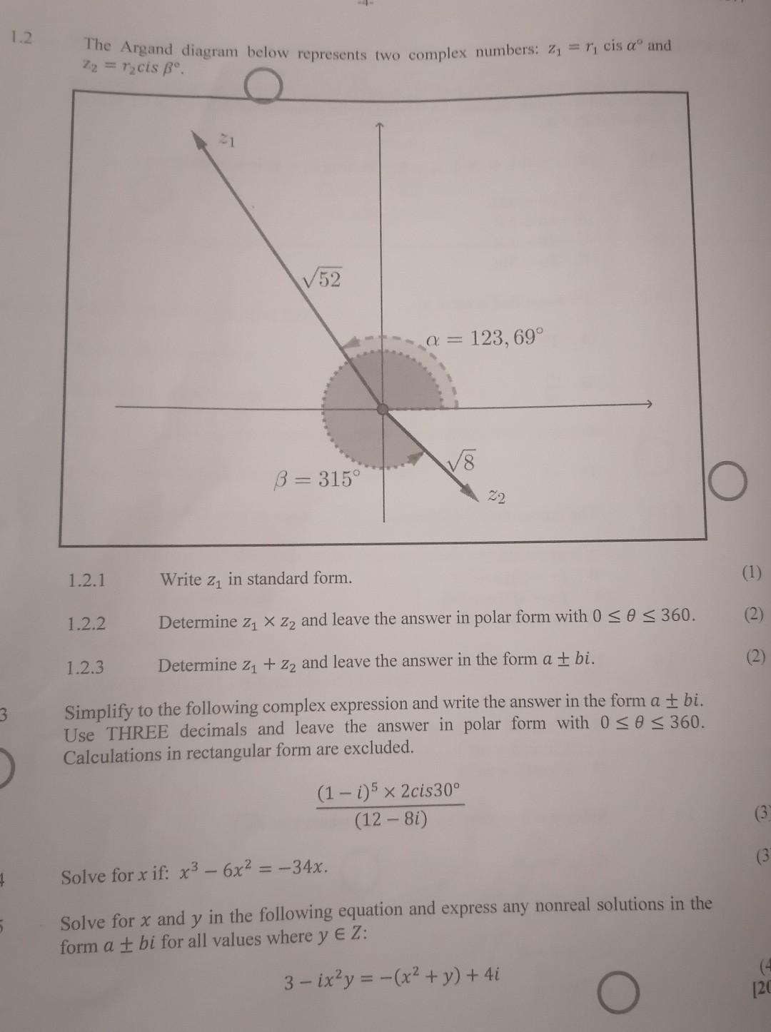 Solved The Argand diagram below represents two complex | Chegg.com
