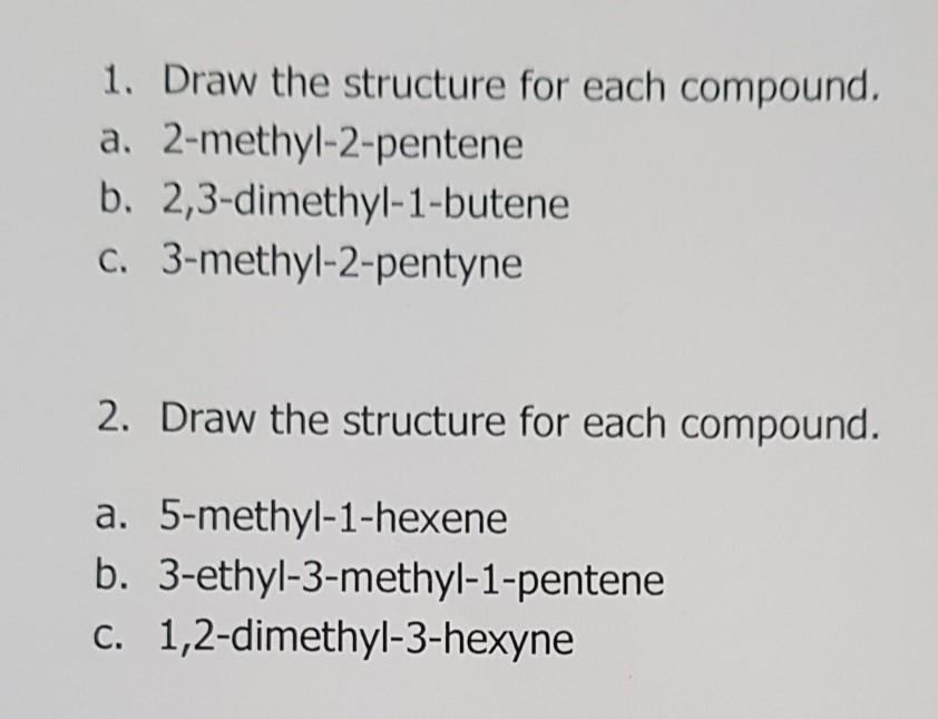 Solved 1. Draw the structure for each compound. a. | Chegg.com