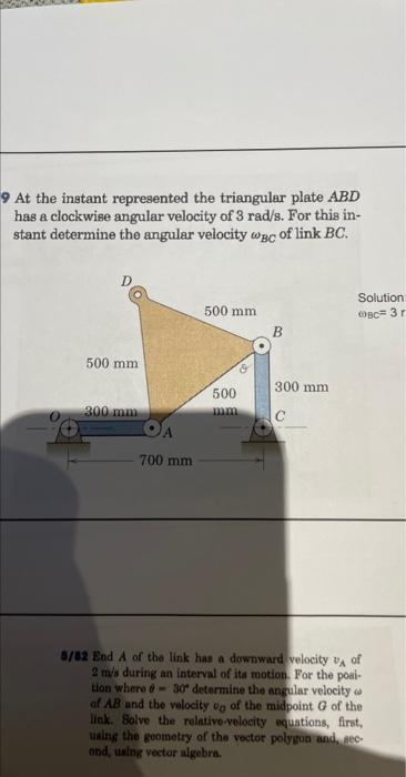 Solved at the instant represented the triangular plate ABD | Chegg.com