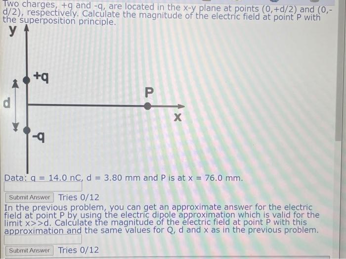 Solved TWo charges, +q and −q, are located in the x−y plane | Chegg.com