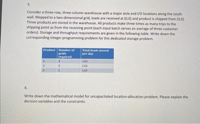 Solved Consider a three-row, three-column warehouse with a | Chegg.com