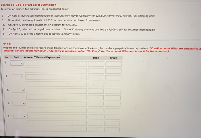 Solved 1. Exercise 5-02 a-b (Part Level Submission) | Chegg.com