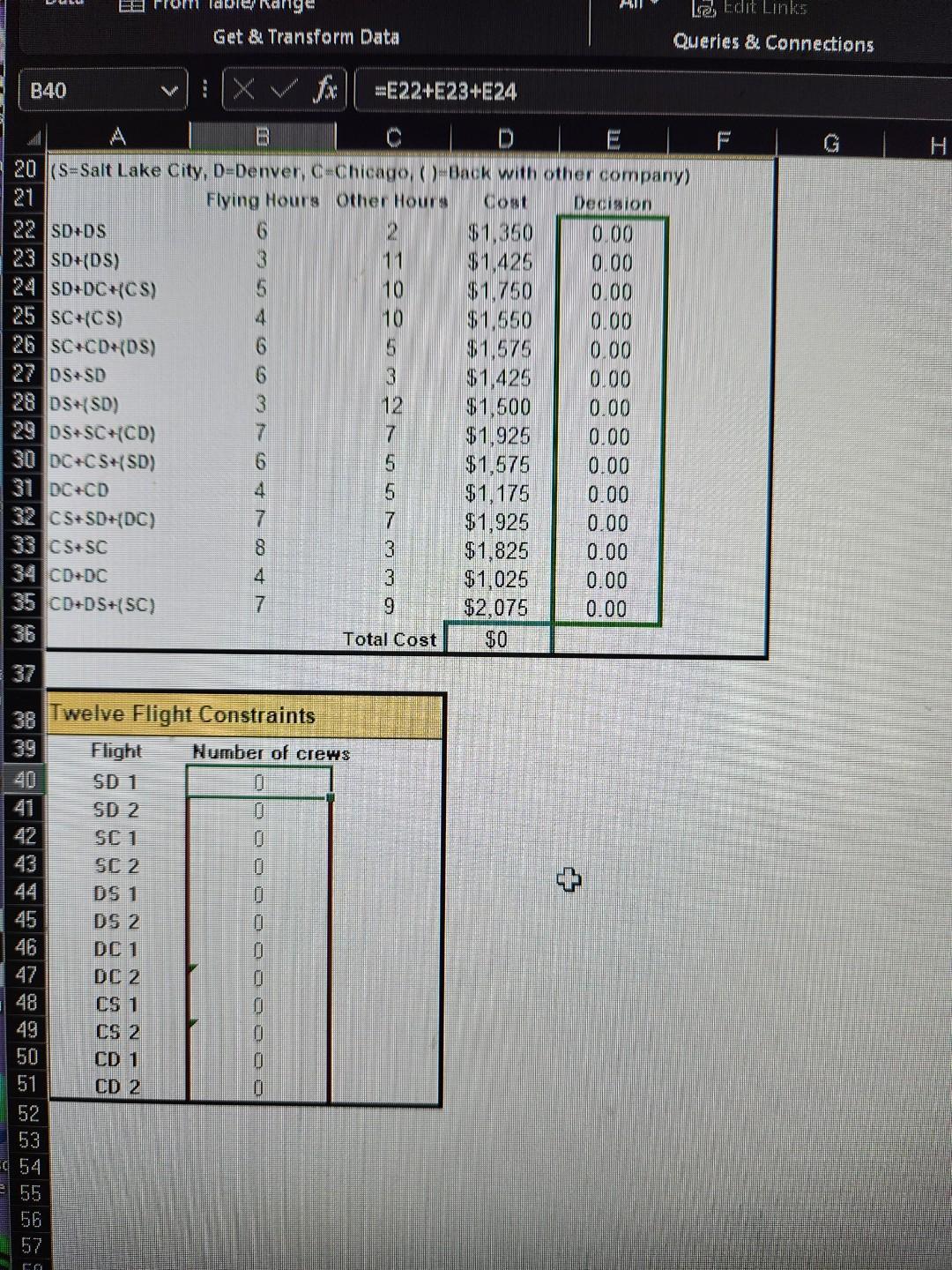 Solved Use solver to determine the best crew rotation for | Chegg.com