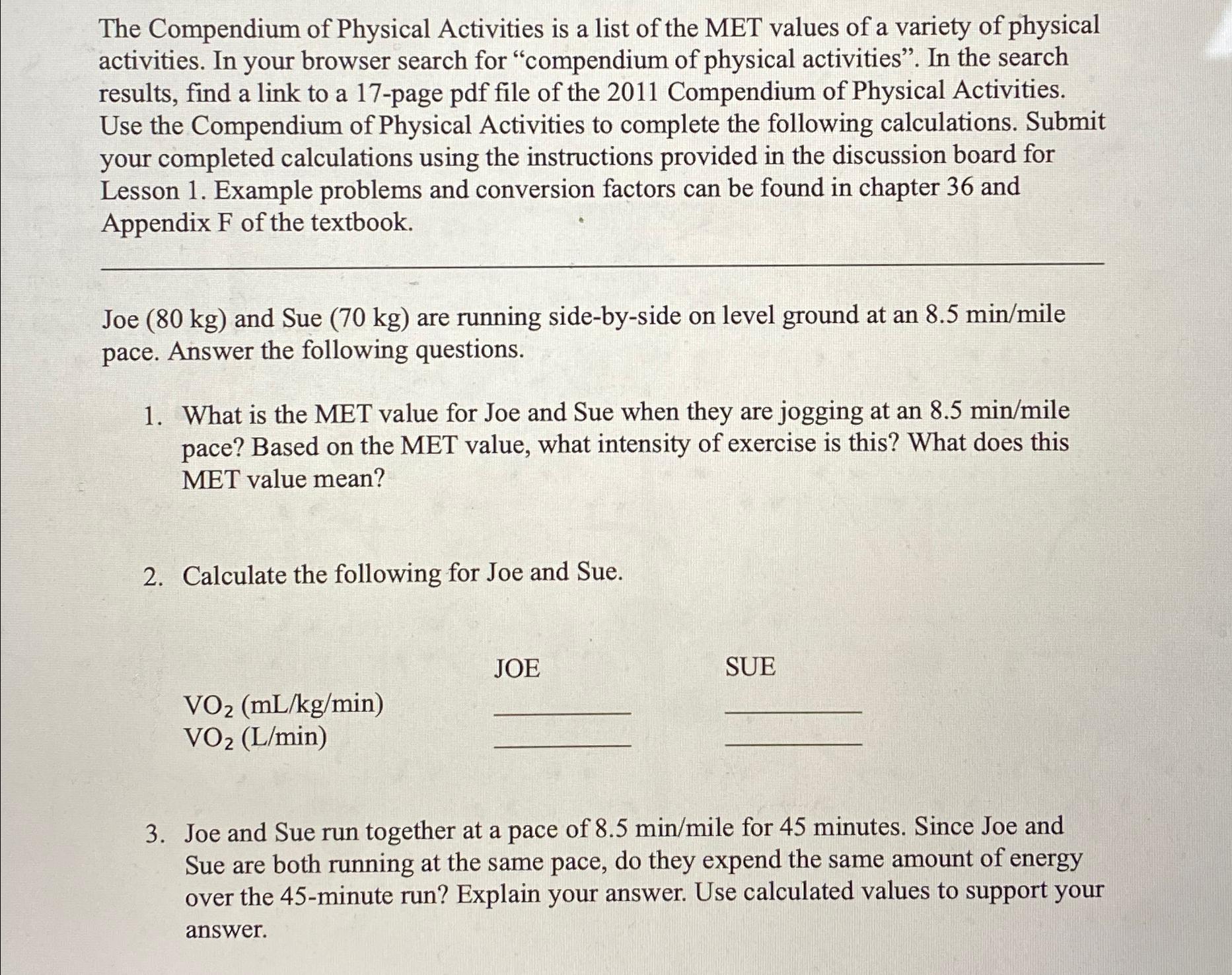 Solved The Compendium of Physical Activities is a list of | Chegg.com