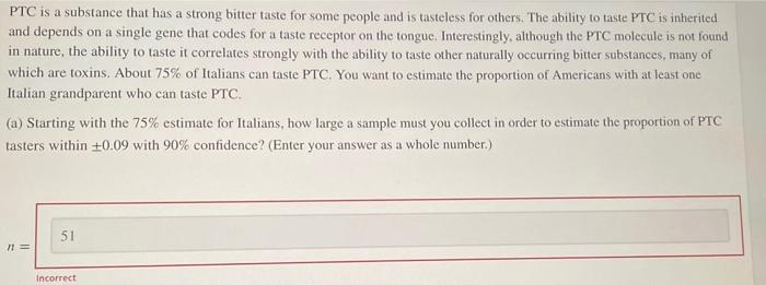 Solved PTC is a substance that has a strong bitter taste for | Chegg.com