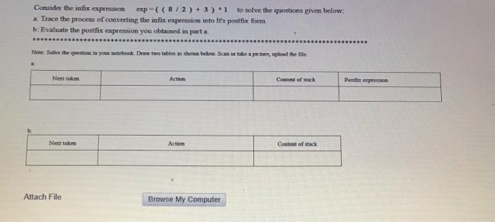 Solved Consider the infix expression exp={(8/2) + 3) 1 to | Chegg.com