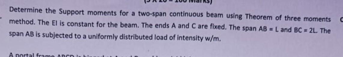 Solved Determine the Support moments for a two-span | Chegg.com