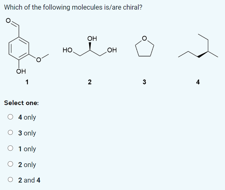 Solved Which of the following molecules is/are chiral?Select | Chegg.com