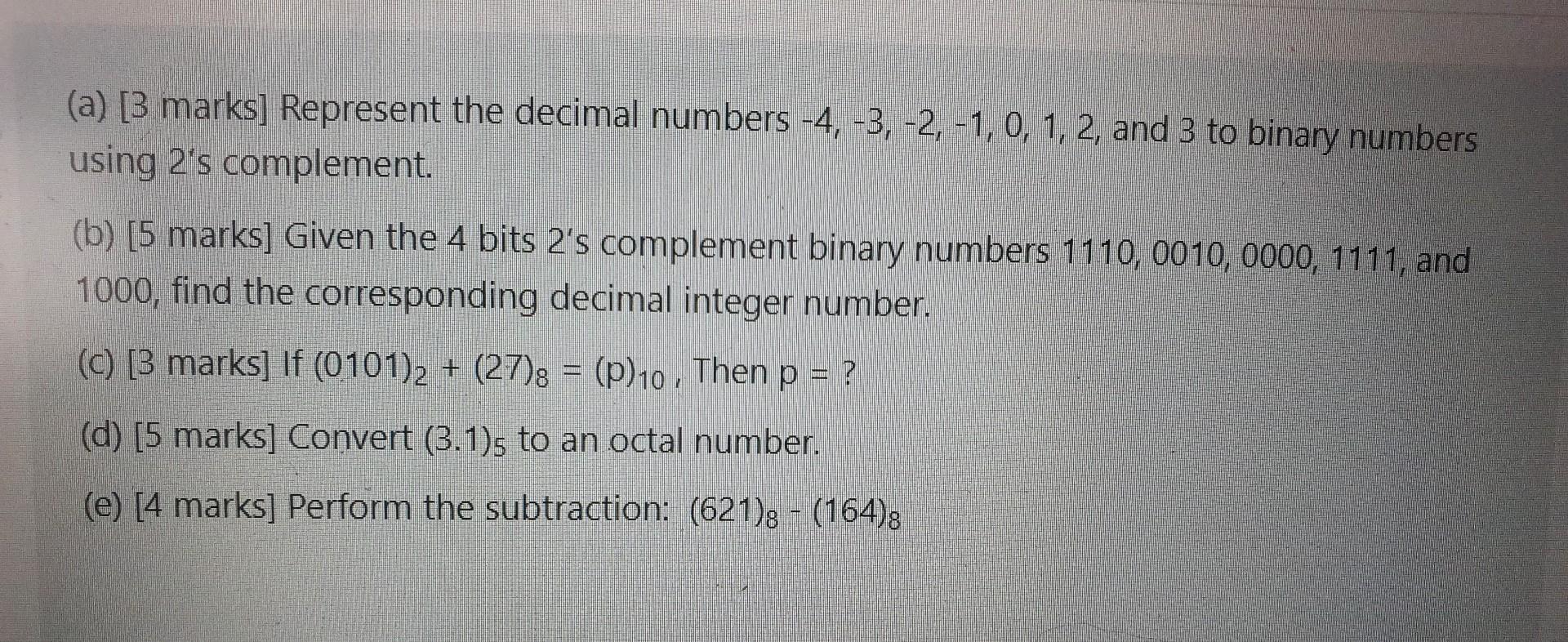 Solved (a) [3 marks] Represent the decimal numbers | Chegg.com