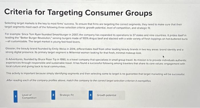 Solved Criteria for Targeting Consumer Groups Selecting | Chegg.com