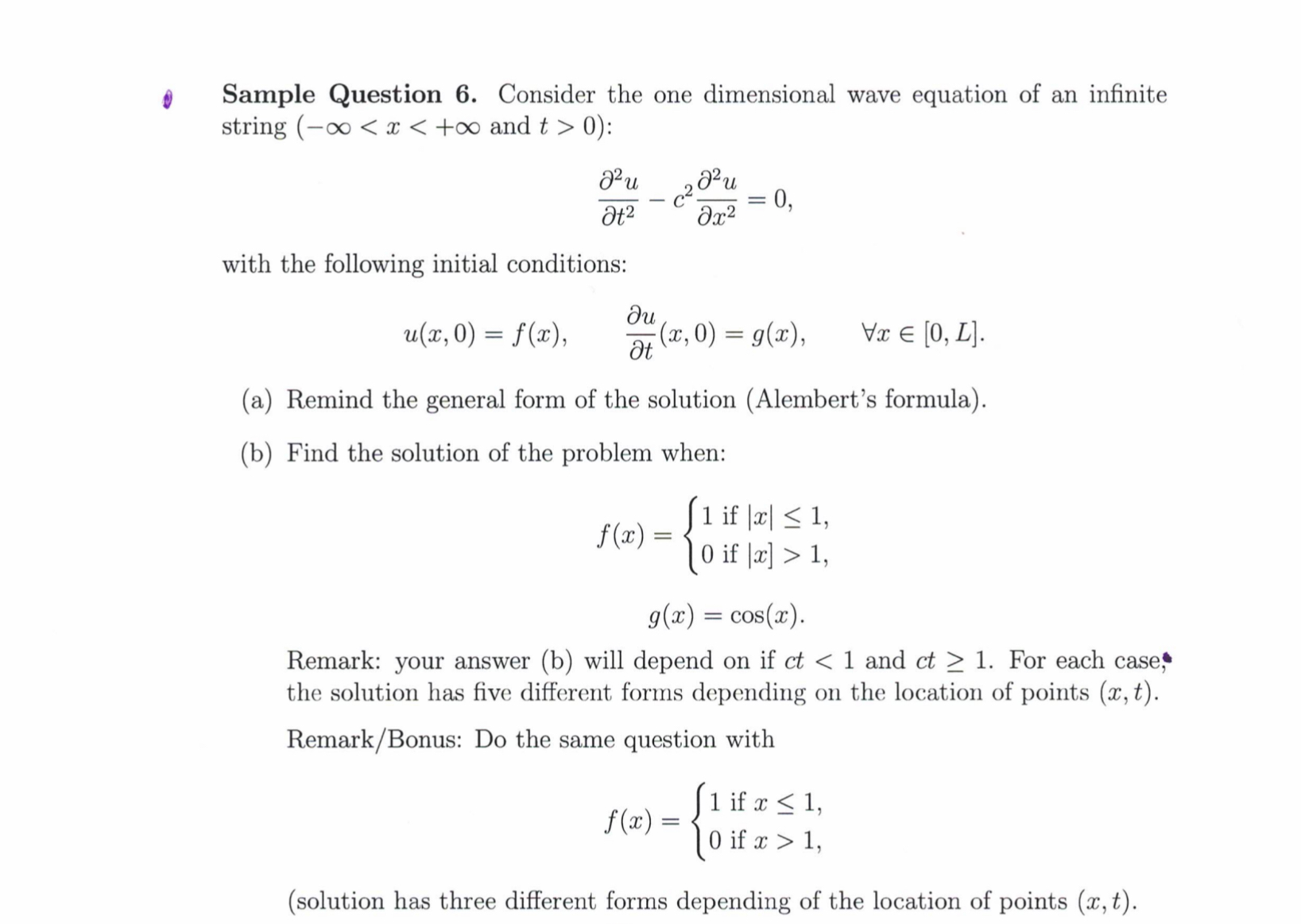 Solved Sample Question 6. ﻿Consider the one dimensional wave | Chegg.com