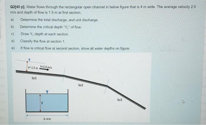 Solved Q2[40 p]. Water flows through the rectangular open | Chegg.com