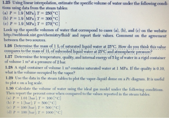 1.25 Using linear interpolation, estimate the | Chegg.com