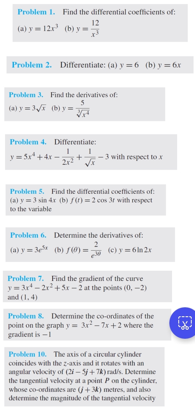 Solved Problem 1. ﻿Find the differential coefficients | Chegg.com