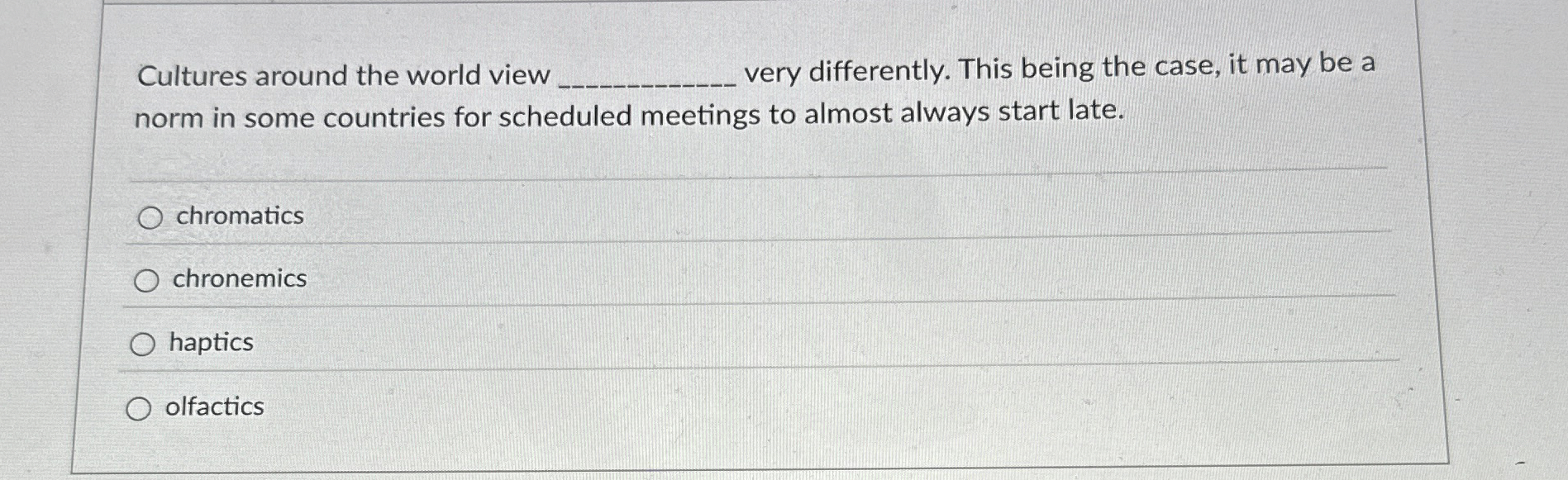Solved Cultures around the world view ﻿very differently. | Chegg.com