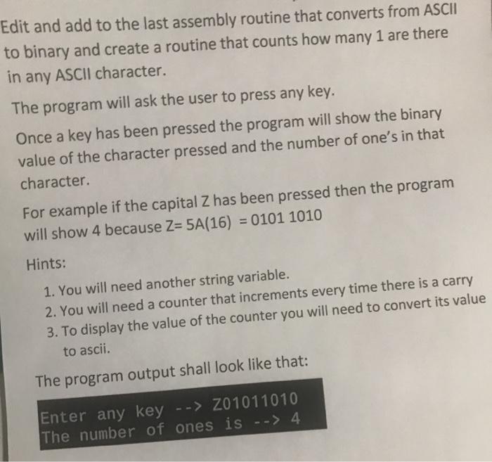 Solved Edit and add to the last assembly routine that | Chegg.com