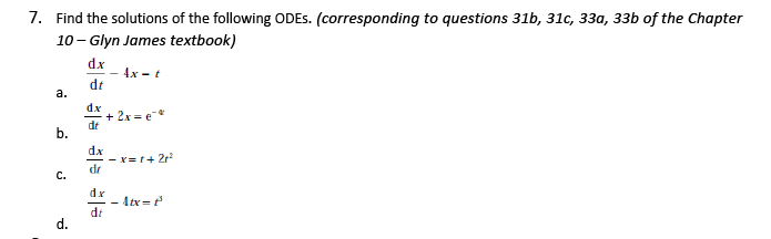 Solved Find the solutions of the following ODEs. | Chegg.com