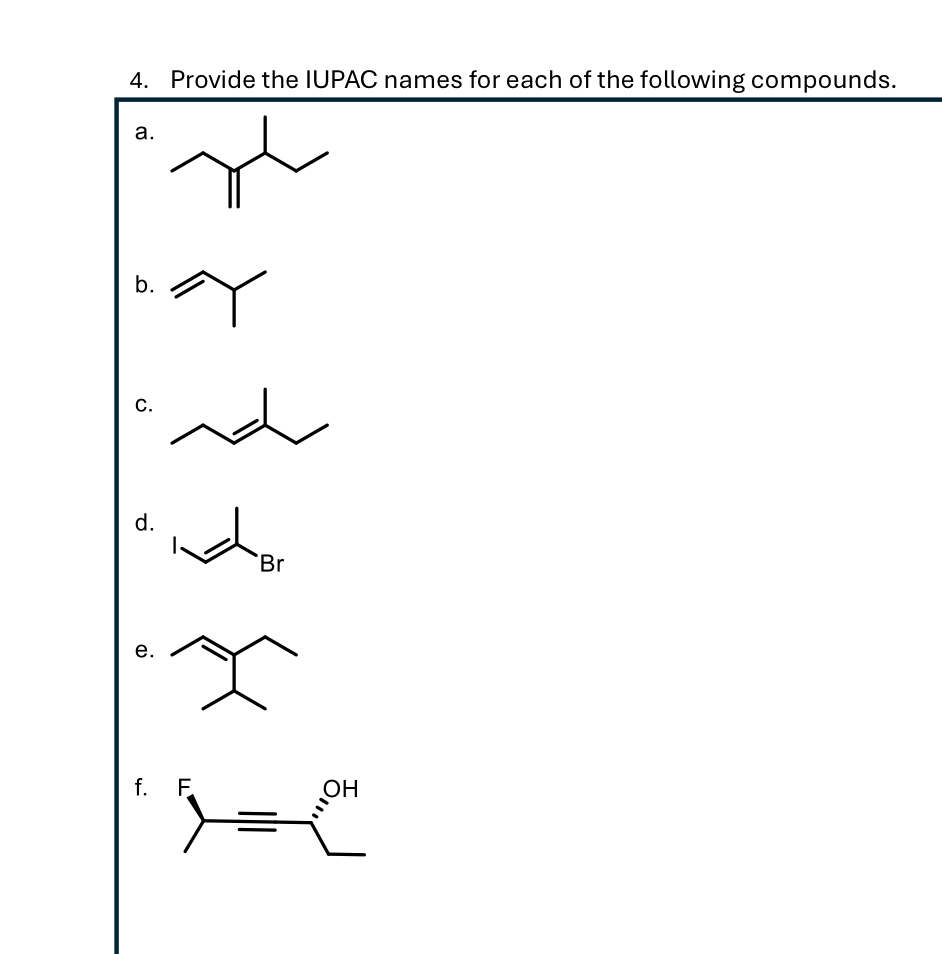 Solved Provide the IUPAC names for each of the following | Chegg.com