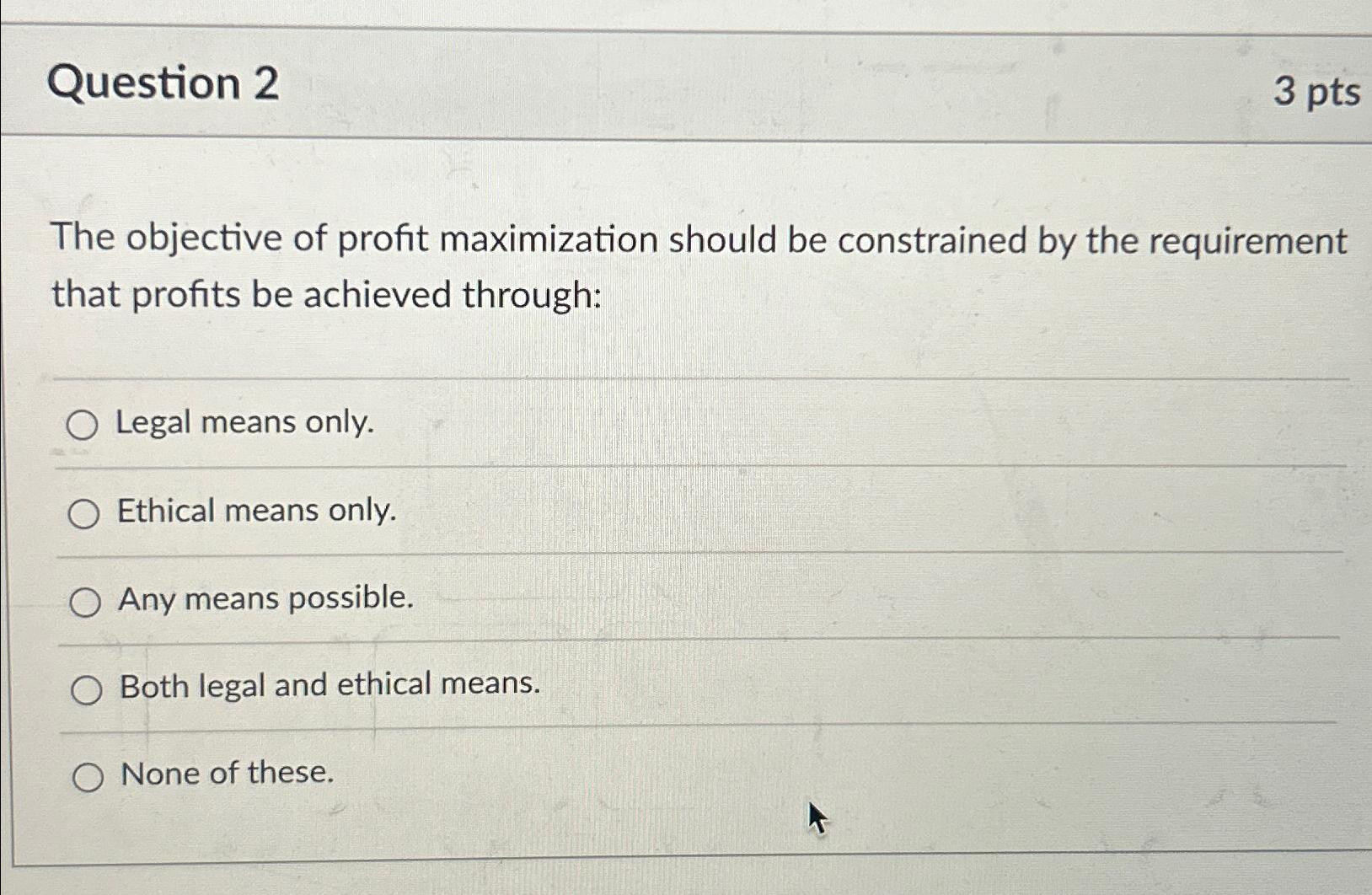 Solved Question 23 ﻿ptsThe objective of profit maximization | Chegg.com