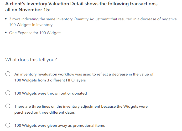 Solved A client's Inventory Valuation Detail shows the | Chegg.com