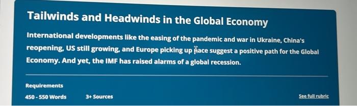 Solved Tailwinds and Headwinds in the Global Economy | Chegg.com