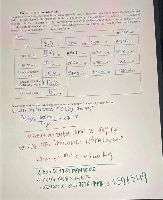 Solved Part 3- Measurements of Mass Using the electronic | Chegg.com