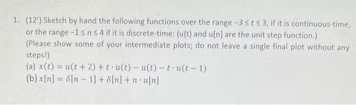 Solved 1. (12') Sketch by hand the following functions over | Chegg.com